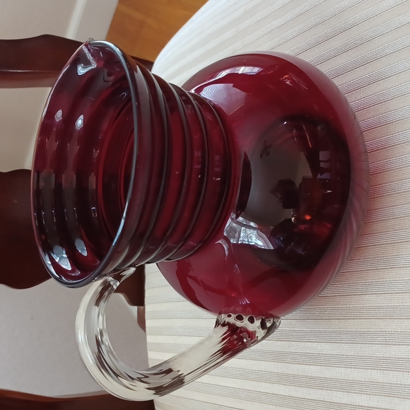 Dining | Vintage Red Glass Pitcher With Clear Glass Applied Handle ...